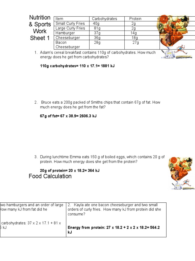 Nutrition Calculating-Worksheet A | PDF | Western Cuisine | Regional ...