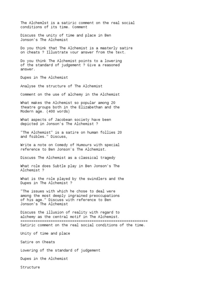 Analyzing Ben Jonson's The Alchemist Through its Characters, Themes ...