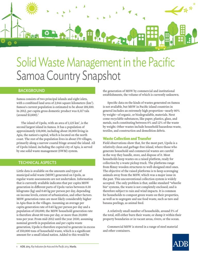 Solid Waste Management in The Pacifi C: Samoa Country Snapshot ...
