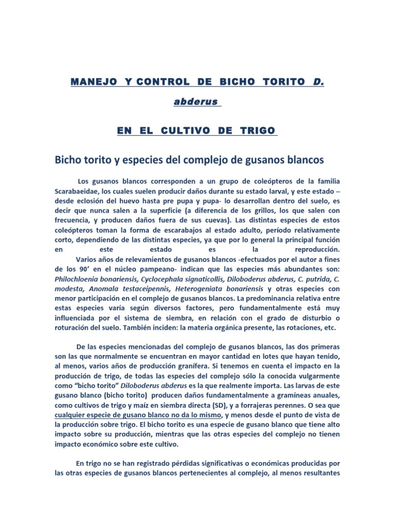 Manejo y Control de Bicho Torito | PDF | Siembra | Agricultura
