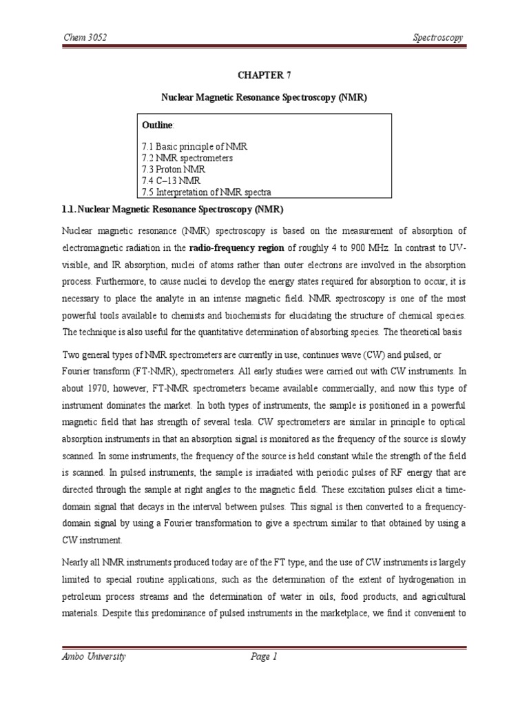 Chem 3052 CHAPTER 7 (Nuclear Magnetic Resonance Spectroscopy (NMR) ) | PDF | Nuclear Magnetic ...