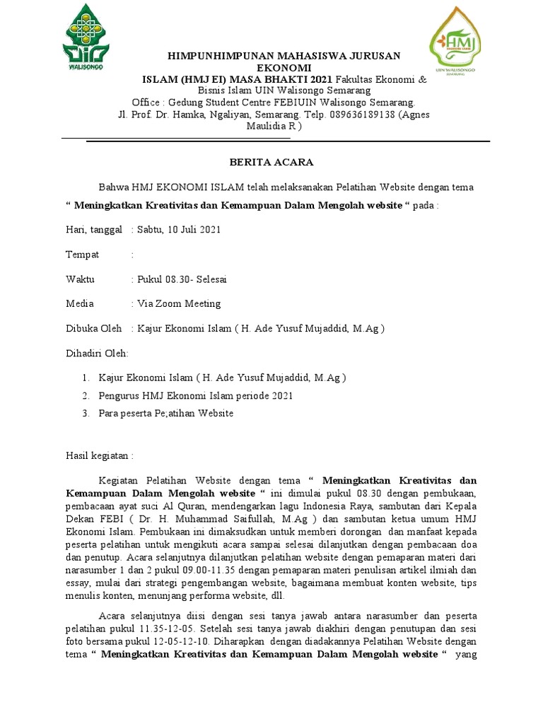 BERITA ACARA Website Training | PDF