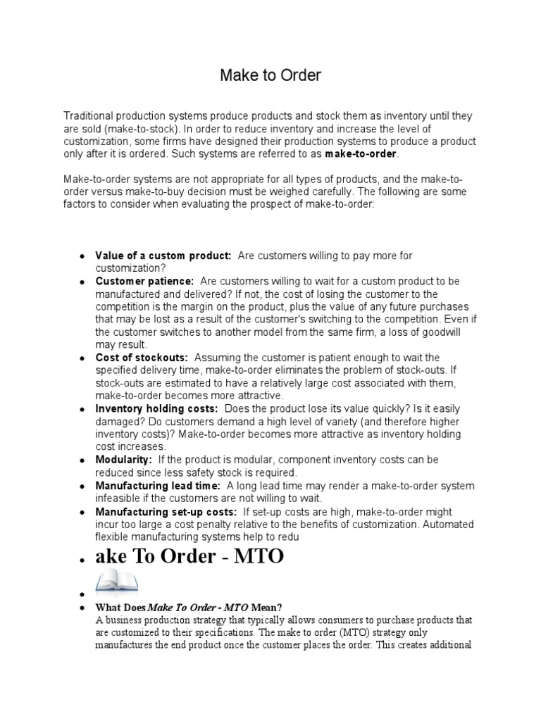 Make To Order | PDF | Inventory | Supply Chain Management