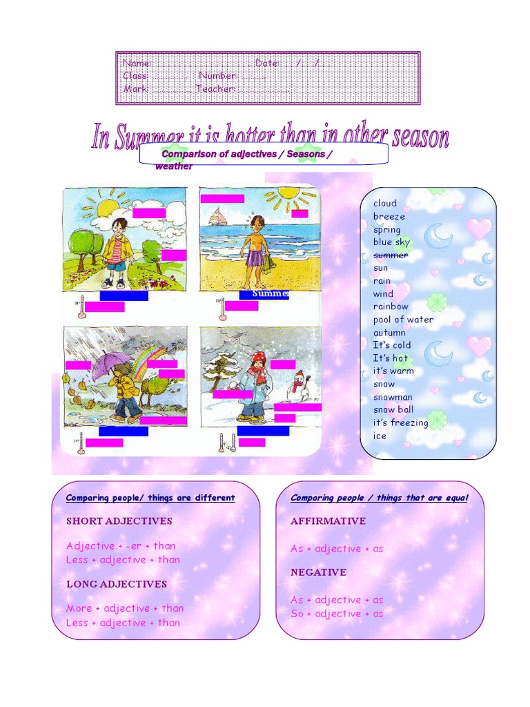 Adjectives Comparatives Seasons Weather | PDF | Weather | Atmosphere