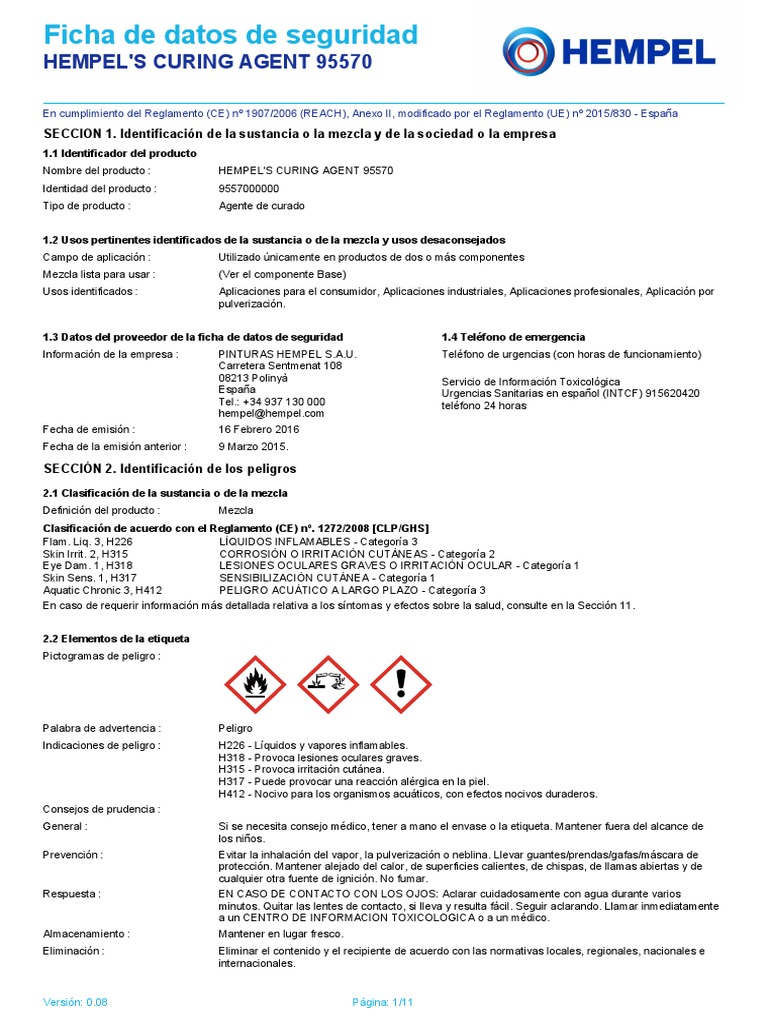 Hempel's Curing Agent 95570 | PDF | Agua | Contaminación