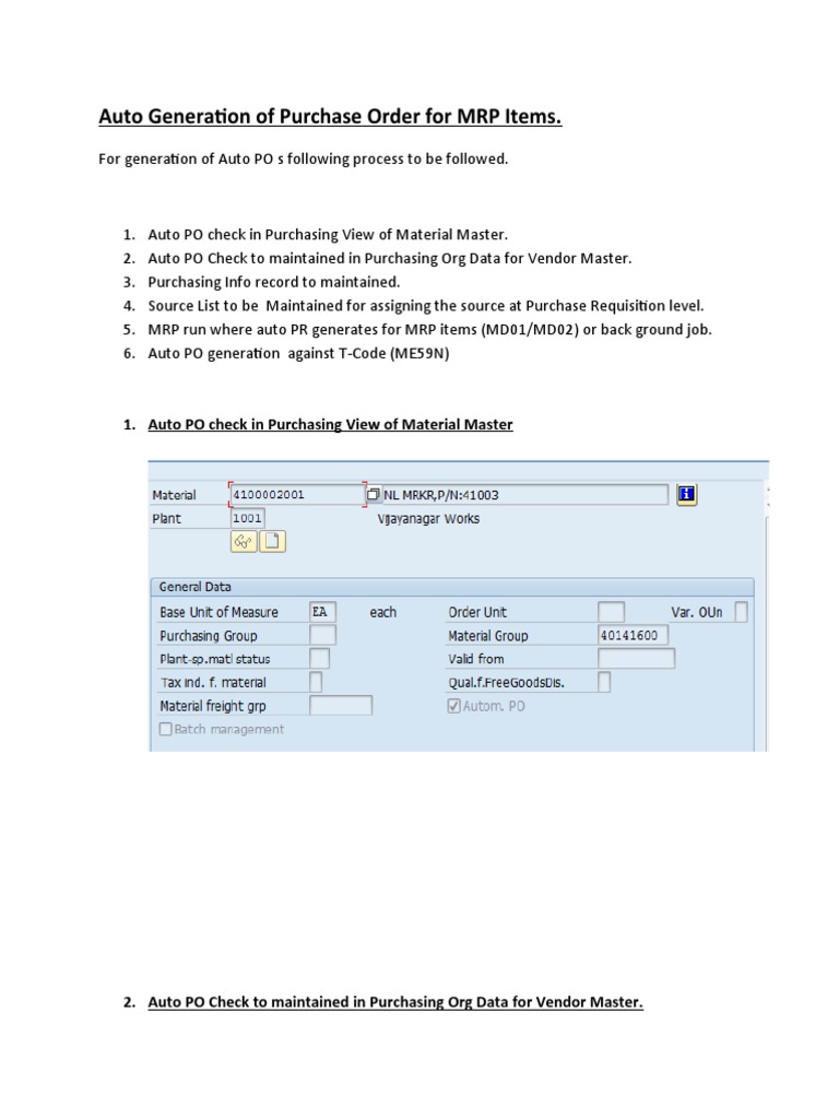Auto PO Generation Process in MRP | PDF | Business