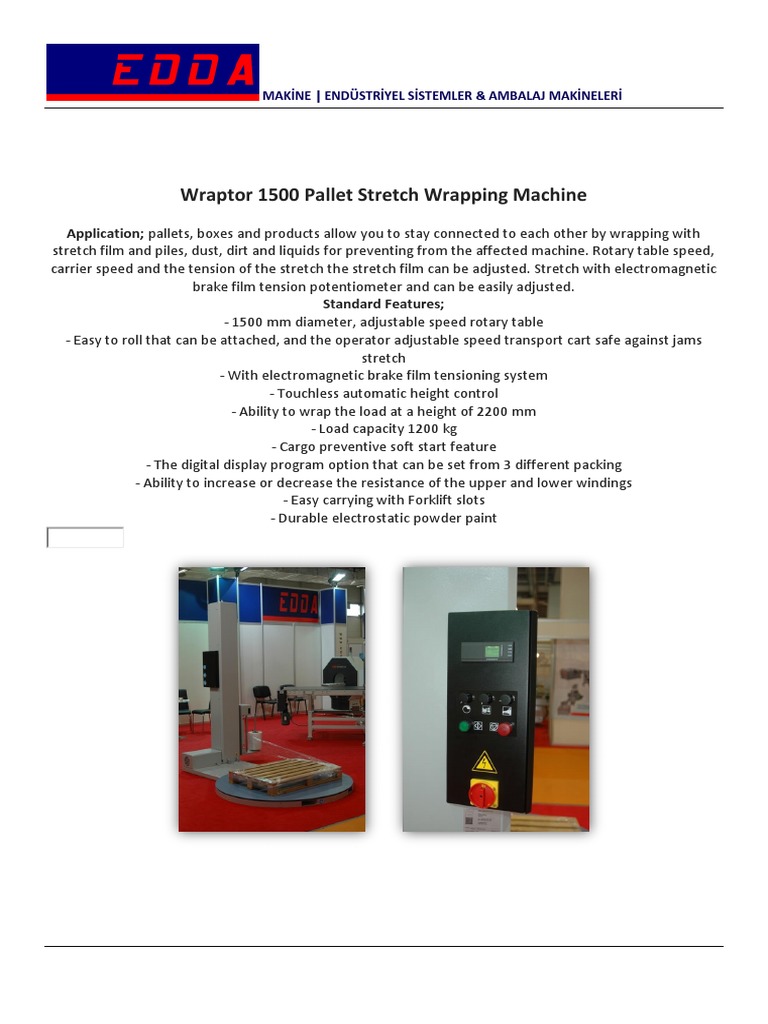 The Wraptor 1500 Pallet Stretch Wrapping Machine: Features and ...