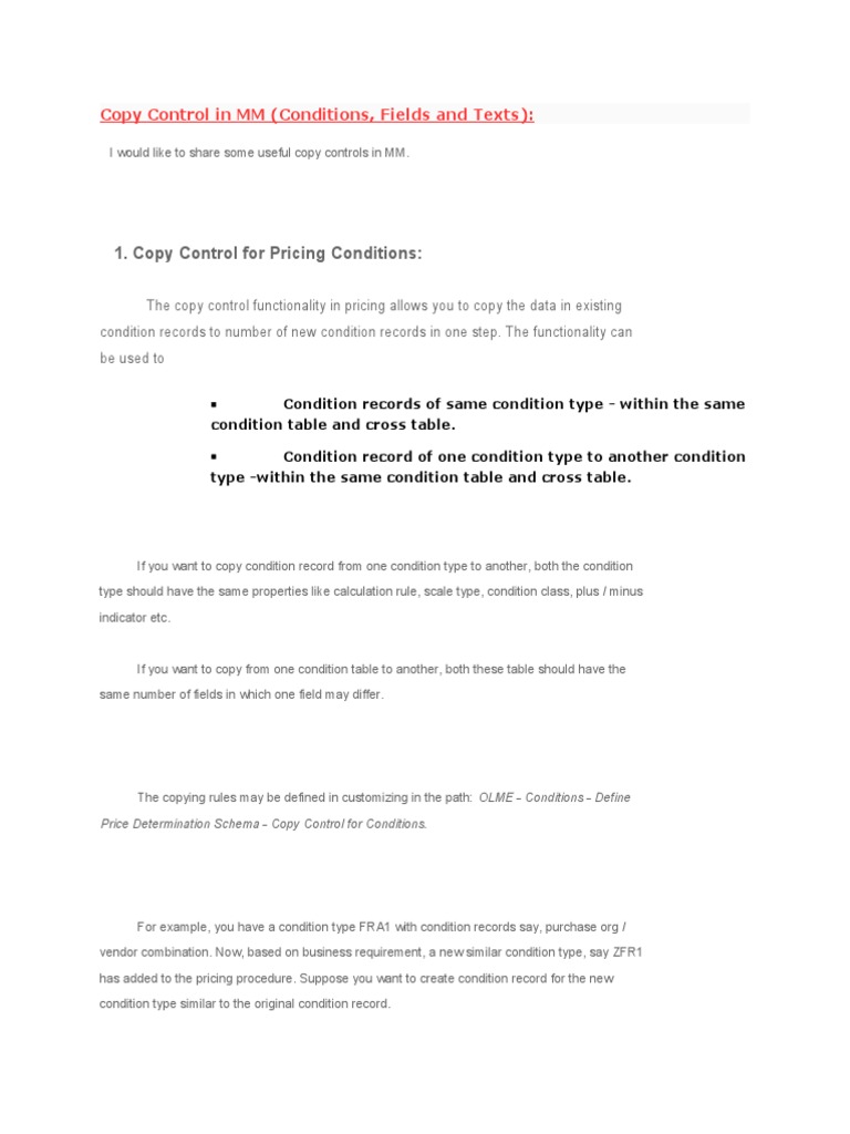 Copy Control For Pricing Conditions | PDF | Database Schema | Pricing
