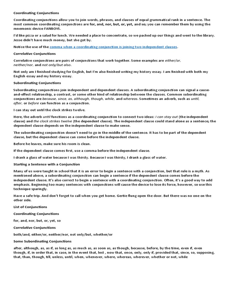 Coordinating Conjunctions | PDF | English Grammar | Syntactic Relationships