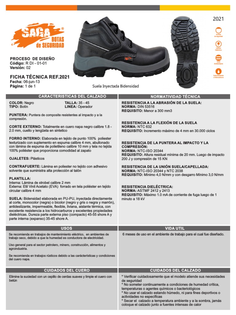 Ficha Tecnica Bota Saga 2021 | PDF | Calzado | Materiales