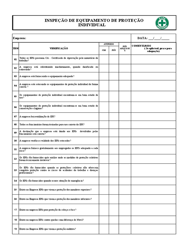Checklist de Inspeção de EPIs | PDF | Bem-estar | Médico