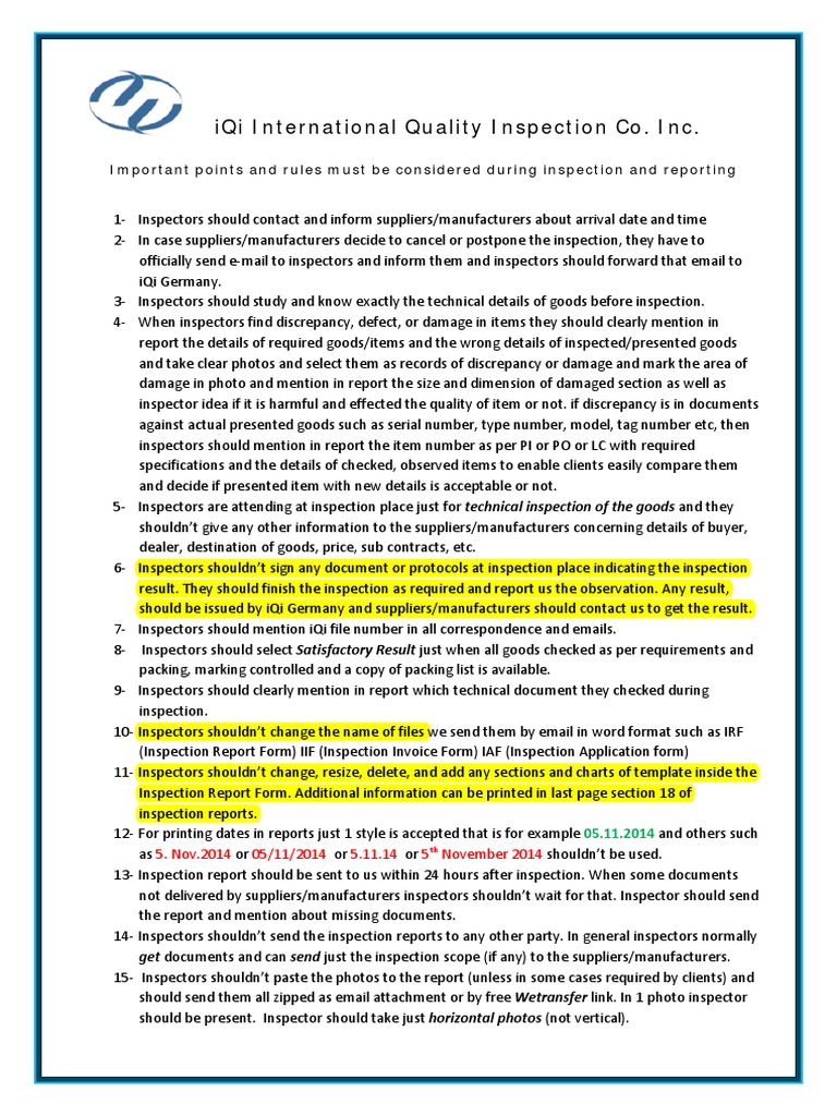 Inspection & Reporting Instructions | PDF | Computing | Business