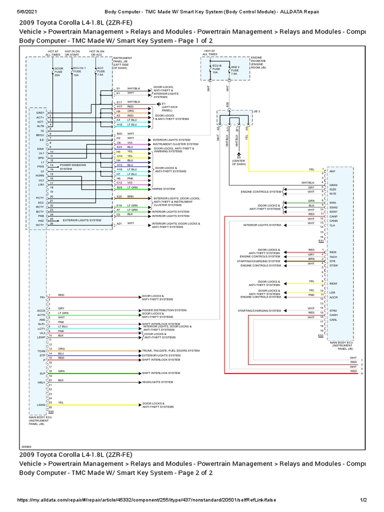 Toyota Corolla 1.8l 2zr (Body Control Module) | PDF | Vehicle Parts ...