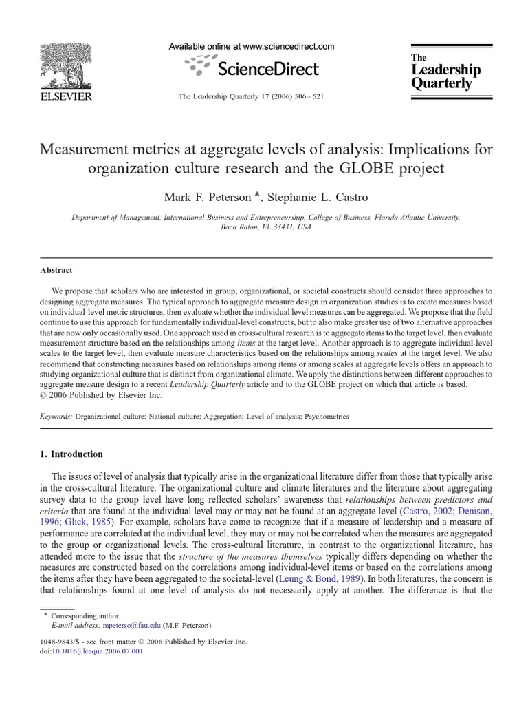 Measurement Metrics at Aggregate Levels of Analysis: Implications For ...