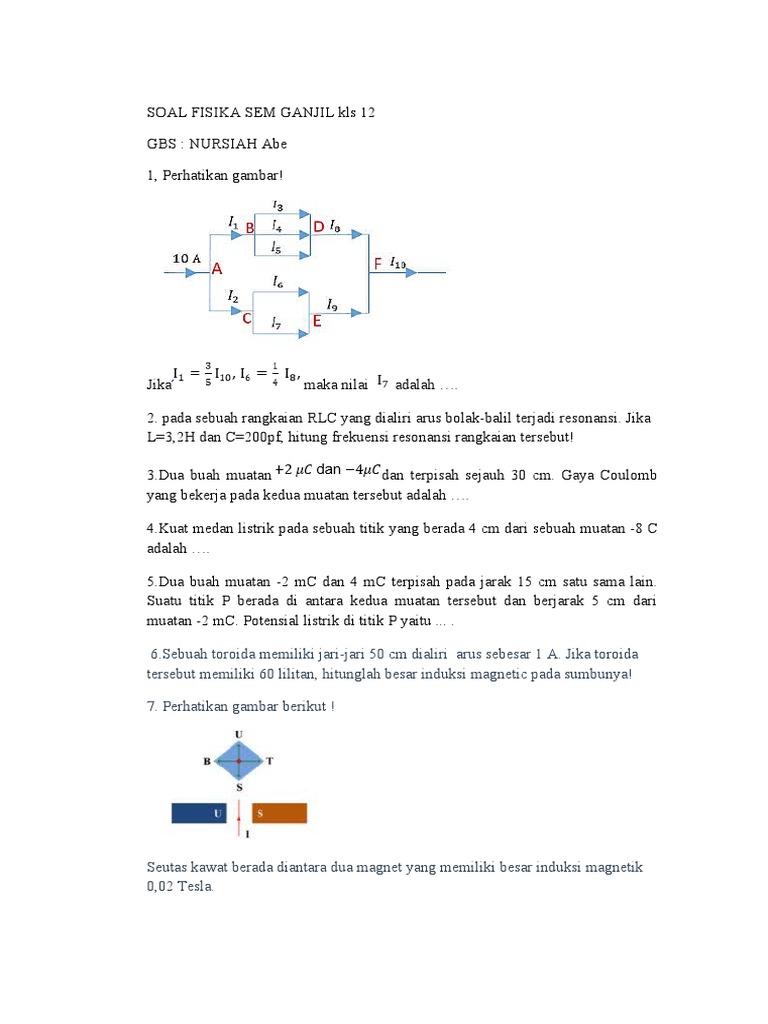 Soal Fisika Aw Sem 1 KLS 12 | PDF
