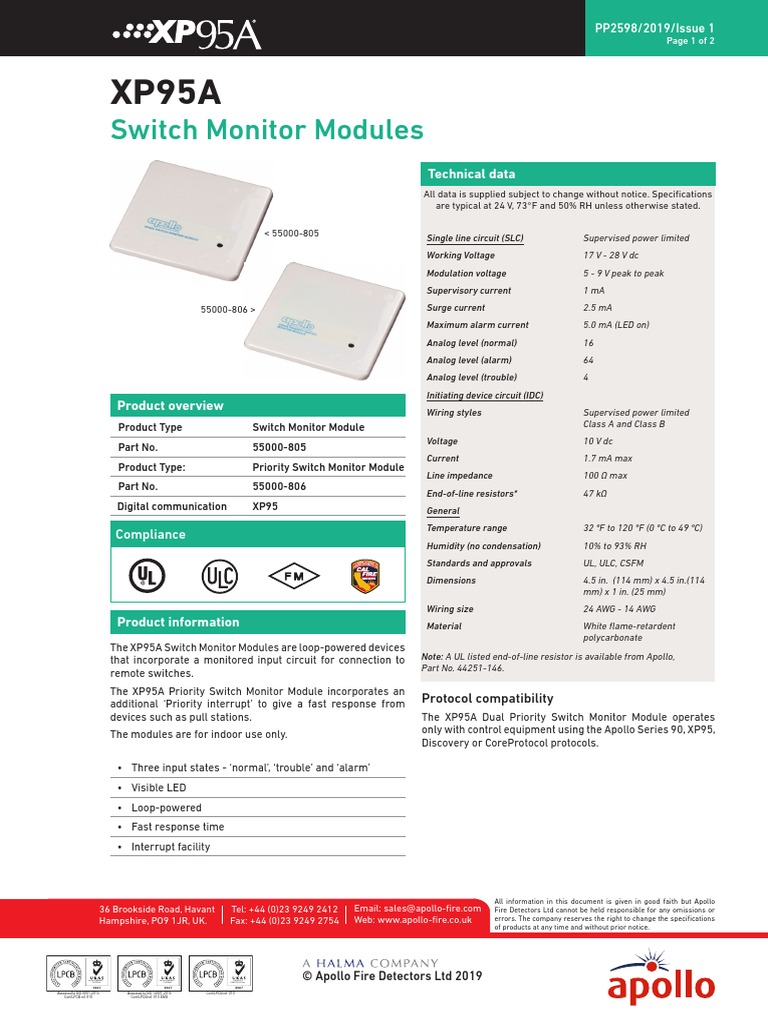 XP95A - Switch Monitor Modules | PDF | Switch | Resistor