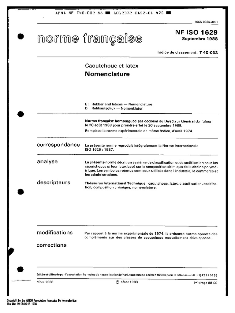 NF Iso 1629 - FR - 09-1988 | PDF