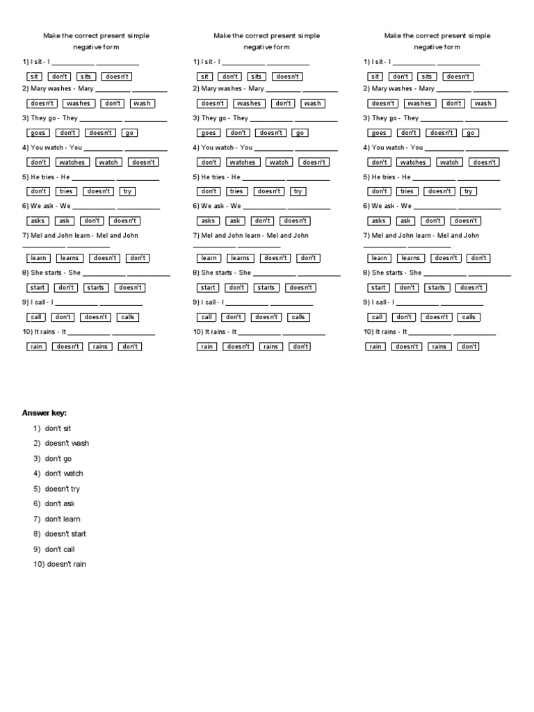 Present Simple Negative Forms | PDF