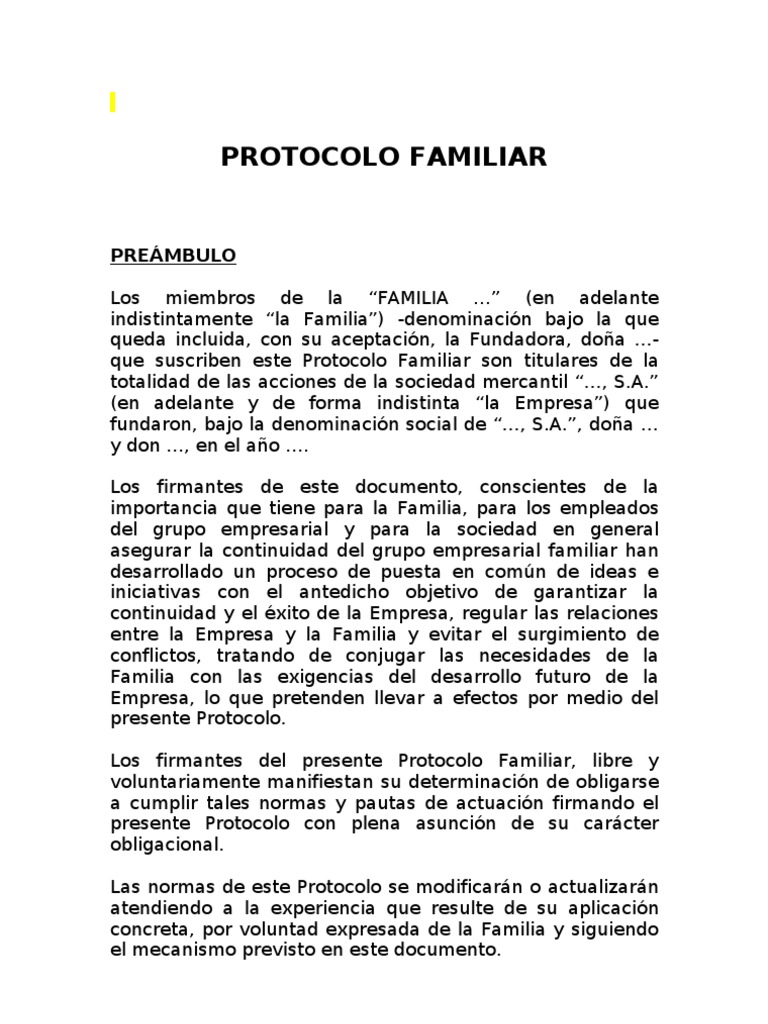 Modelo Protocolo Familiar | PDF
