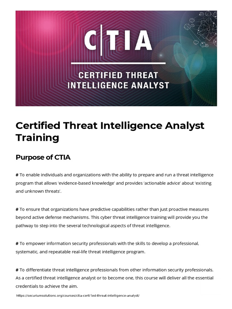 Certified Threat Intelligence Analyst Training | PDF | Intelligence ...