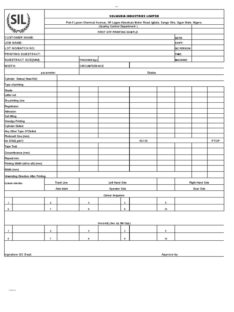 Quality Control Report for First Printing Sample from Solmudia ...