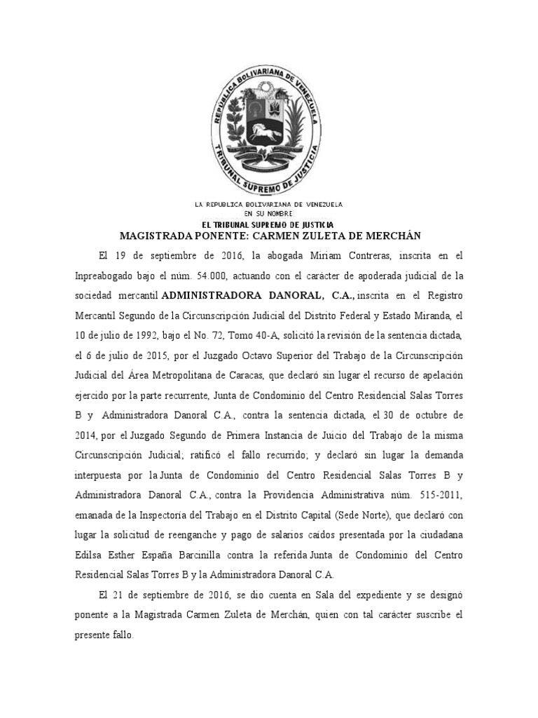 Trabajador Residencial. SC #795 de 27-10-2017. Caso Administradora ...
