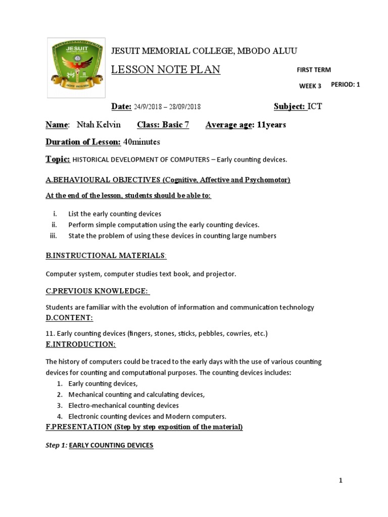 Lesson Note | PDF | Learning | Cognition