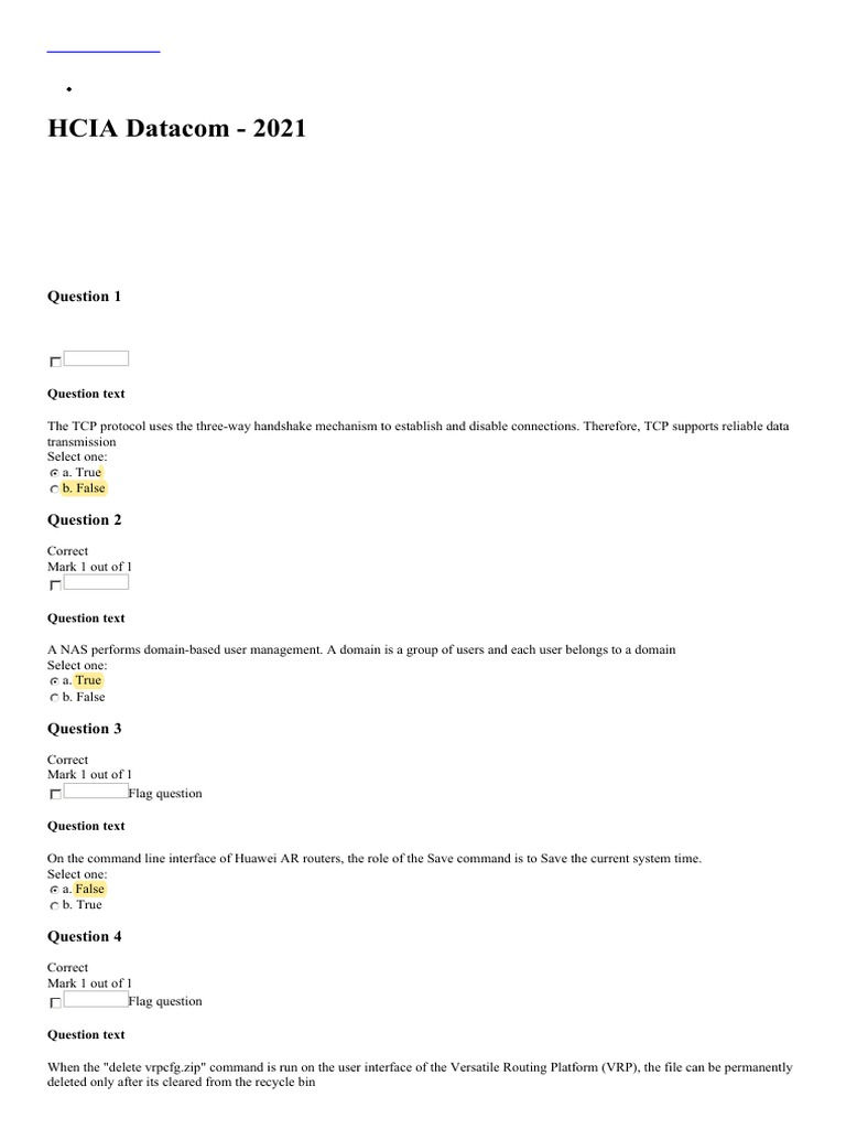 Datacom V1.0 True False Questions | PDF | Network Switch | Router (Computing)
