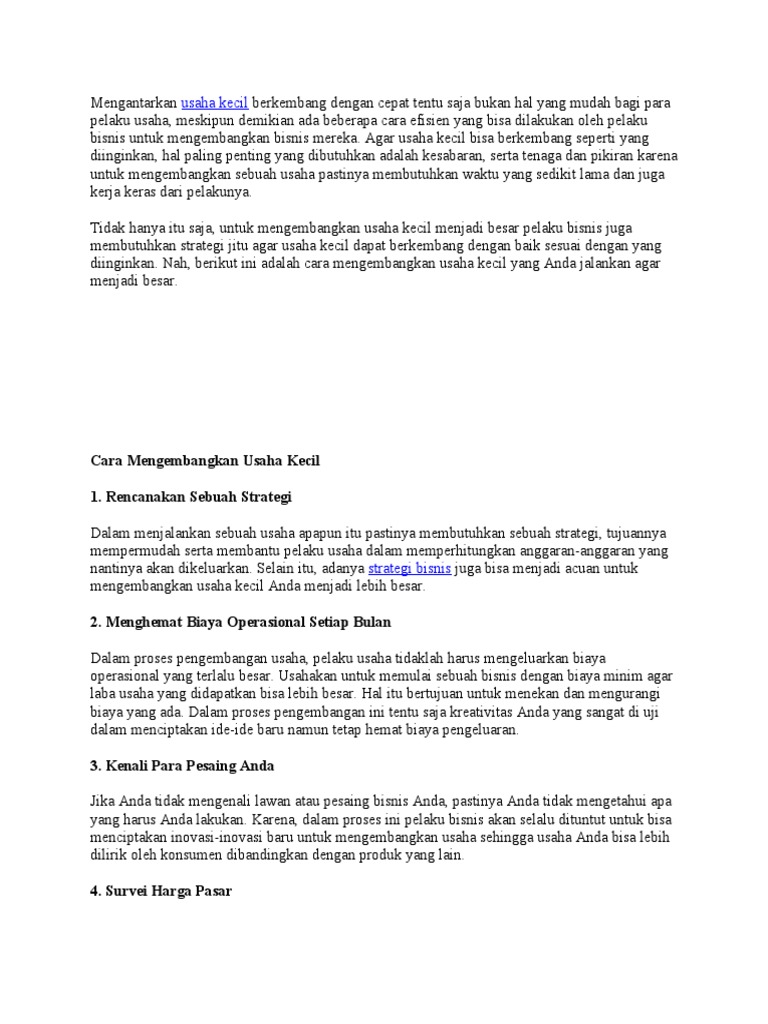 Cara Mengembangkan Usaha Kecil Awidi | PDF | Bisnis | Pengelolaan ...