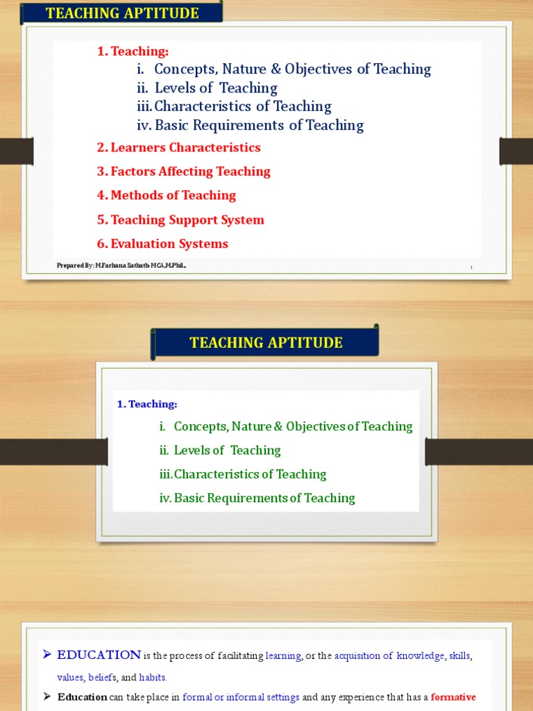 I. Concepts, Nature & Objectives of Teaching Ii. Levels of Teaching Iii ...