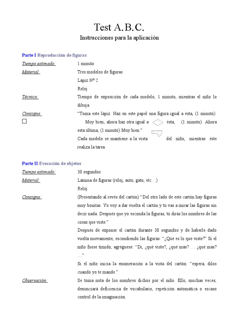 Test ABC Instrucciones y Evaluacio N | PDF