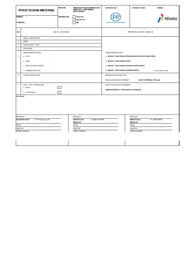 Form Persetujuan Material | PDF