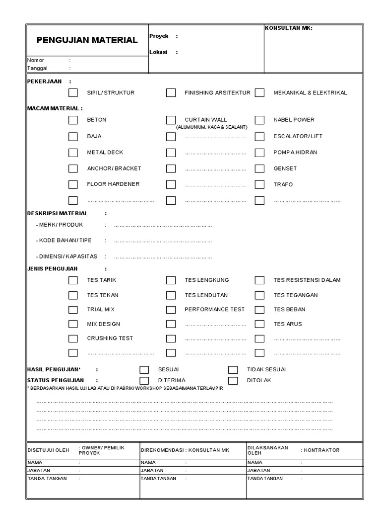 Form Pengujian Material | PDF