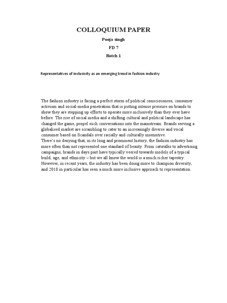 Colloquium Paper: Pooja Singh FD7 Batch 1 | PDF