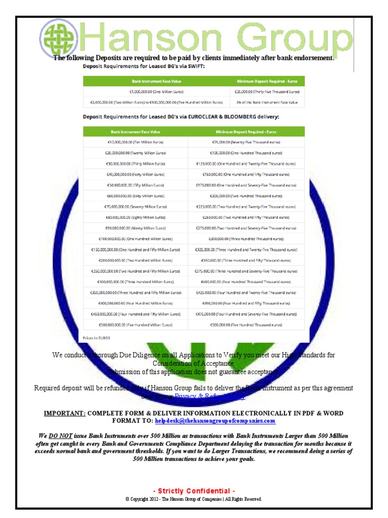 The Following Deposits Are Required To Be Paid by Clients Immediately ...