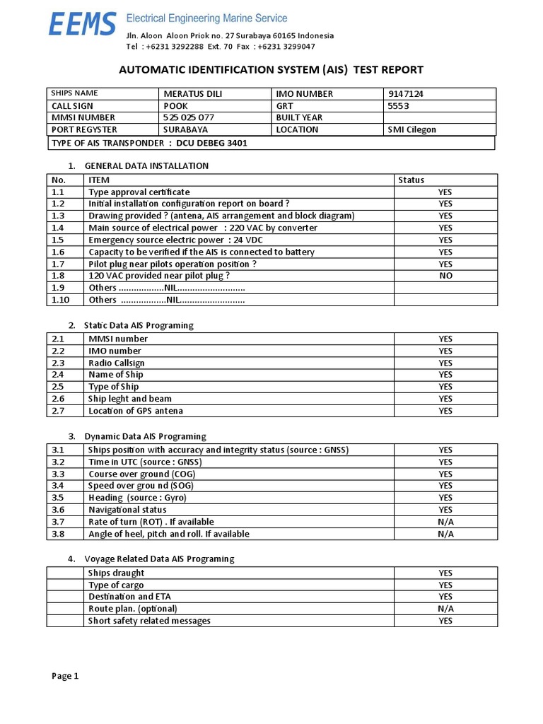 AIS TEST REPORT | PDF | Water Transport | Transport