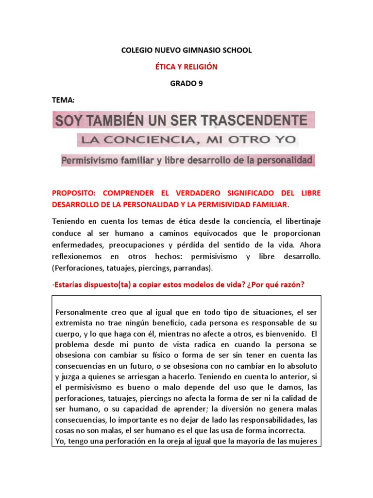 Libre Desarrollo de La Personalidad - Permisividad Familiar | PDF | Mal ...