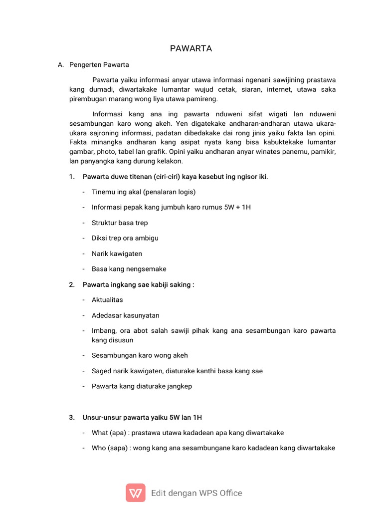 Unsur dan Struktur Pawarta Bahasa Jawa | PDF