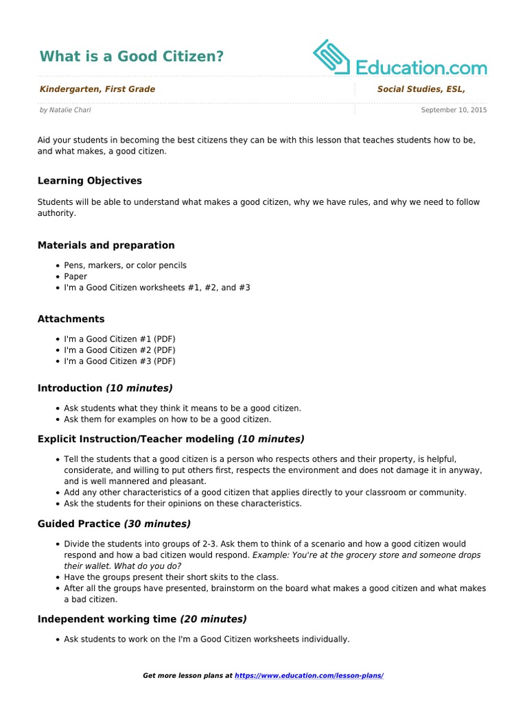 What Is A Good Citizen | PDF | Citizenship | Lesson Plan