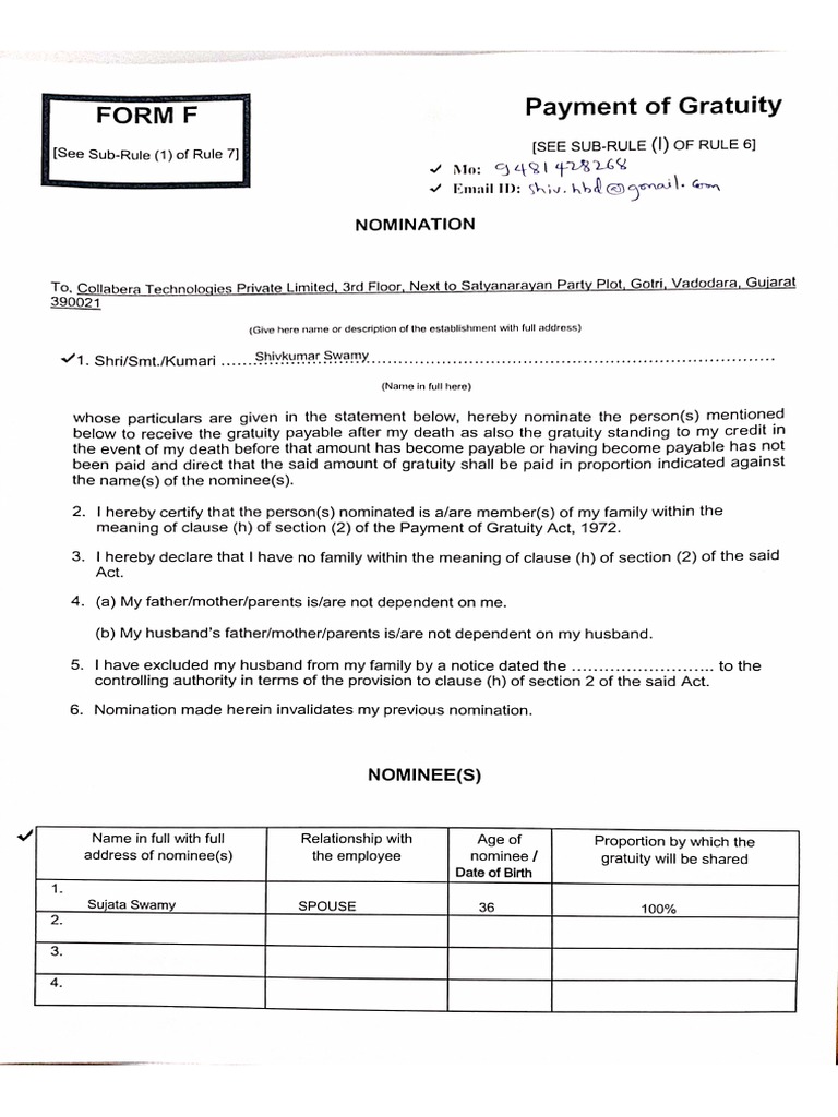 Gratuity Form | PDF