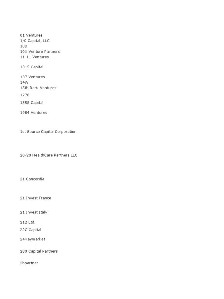VC List | PDF | Venture Capital | Corporate Finance