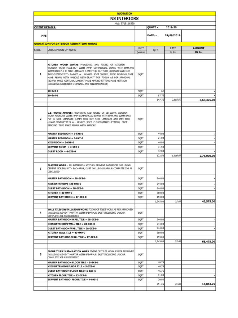 Example Quote Interior Works | PDF | Bathroom | Plumbing