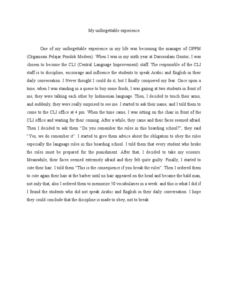 An Unforgettable Experience | PDF