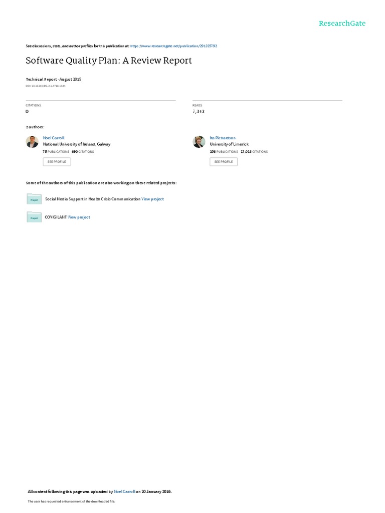 Software Quality Plan: A Review Report: August 2015 | PDF | Software ...
