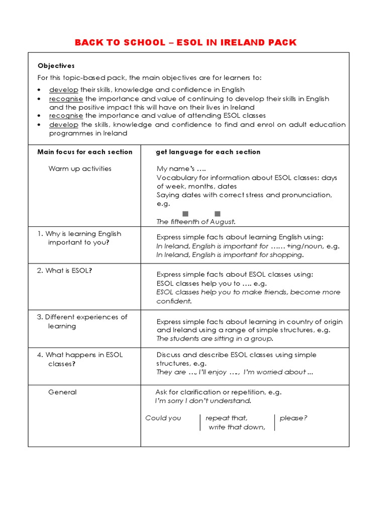 BACK TO SCHOOL – BOOST YOUR ESOL SKILLS | PDF | English As A Second Or ...