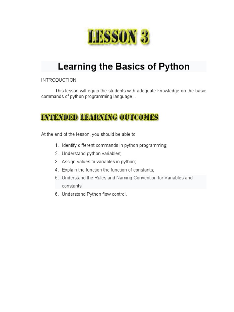 Lesson 3 | PDF | Control Flow | Variable (Computer Science)