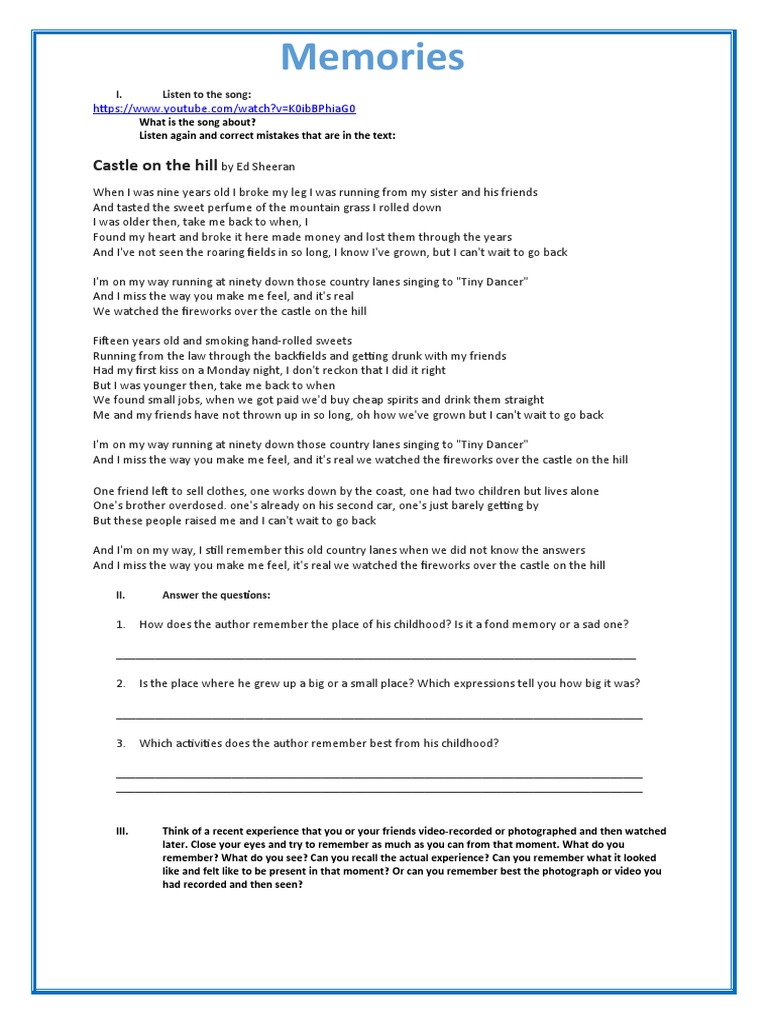 Memories Lesson | PDF | Memory