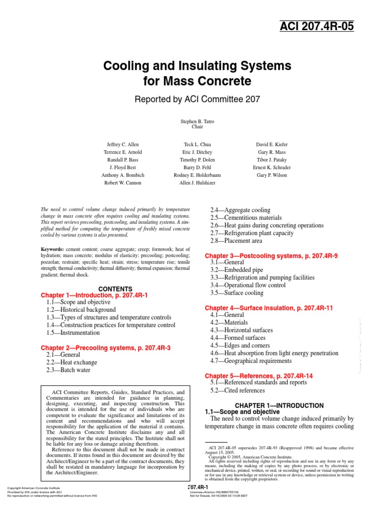 ACI 207.4R - Cooling and Insulating System For Mass Concrete (2005 ...