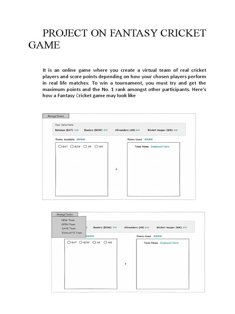 Project On Fantasy Cricket Game | PDF | Python (Programming Language) | Databases