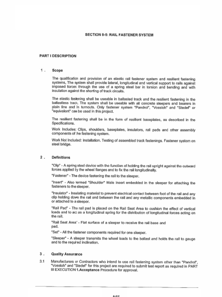 Technical Specification of Rail Fastener System | PDF
